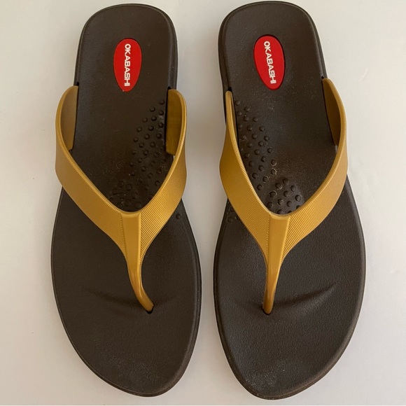 Okabashi | Shoes | Okabashi Marina Flip Flops In Brown And Gold With ...
